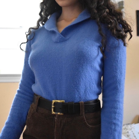 Sweaters | Vintage Natural Fiber Periwinkle Blue Collared Sweater ...